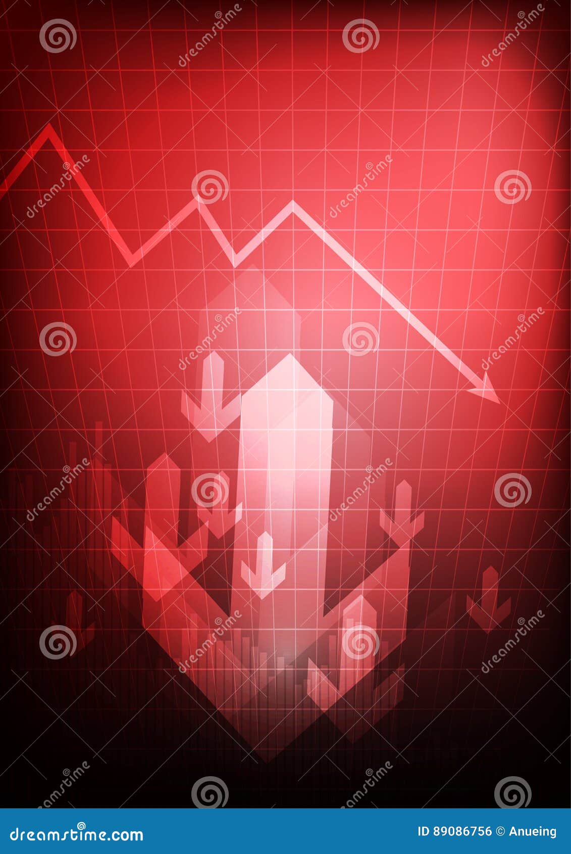 Decreasing Business Graph On Red Background Cartoon Vector ...
