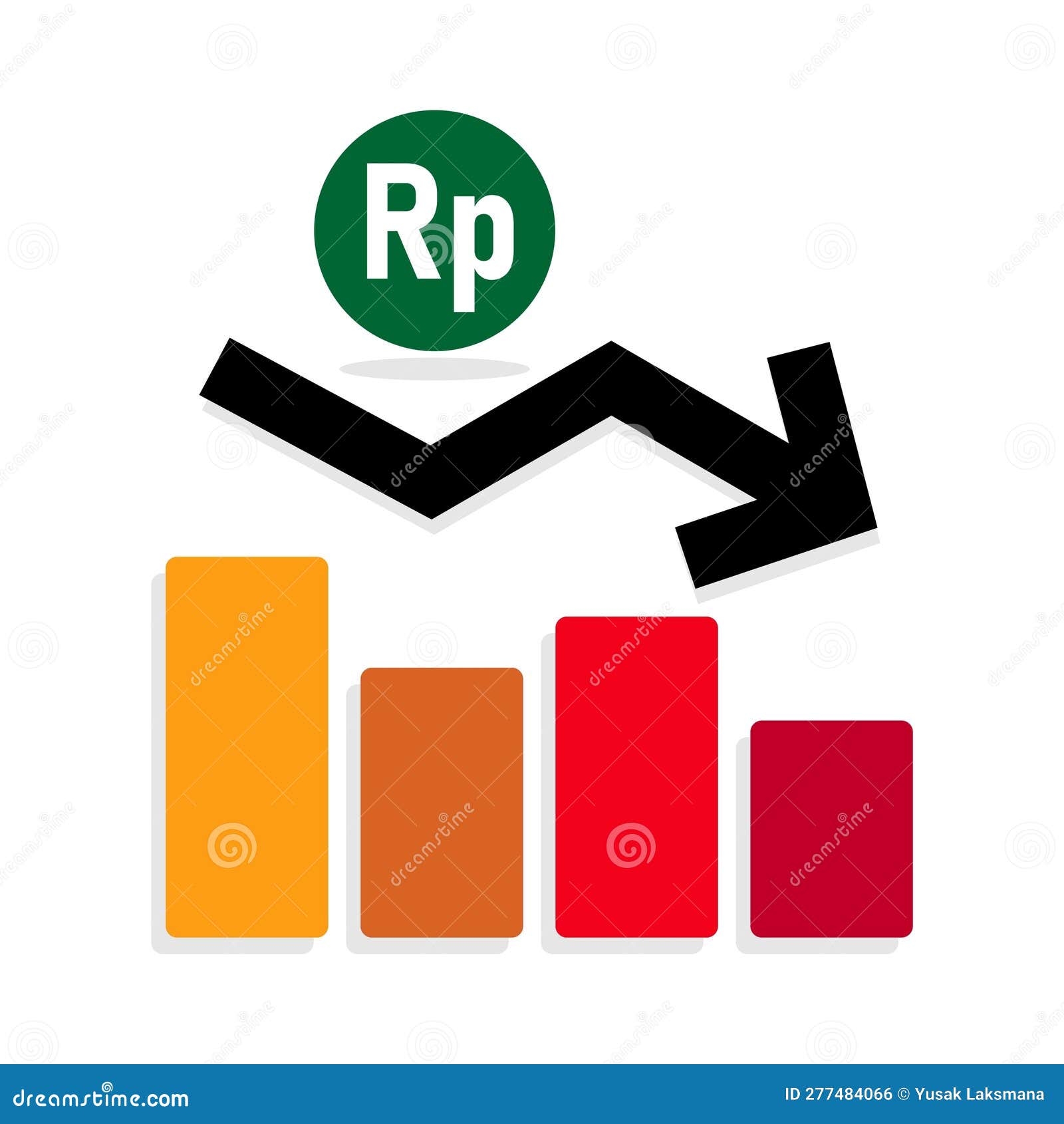Decreasing Chart with Bar, Arrow, and Rupiah Symbol. Stock Vector ...