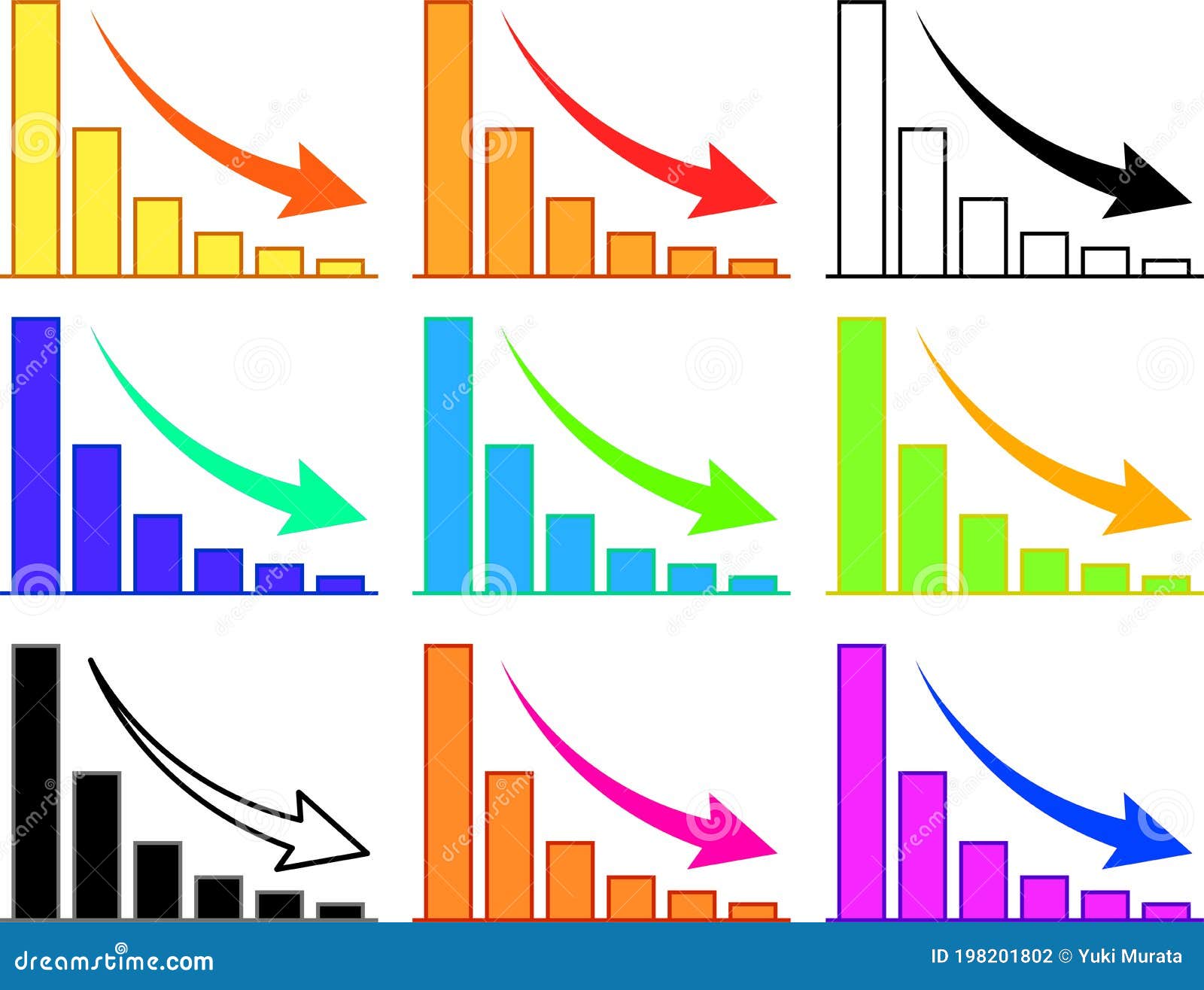 Decreasing Graph and Arrow Set Stock Vector - Illustration of dive ...