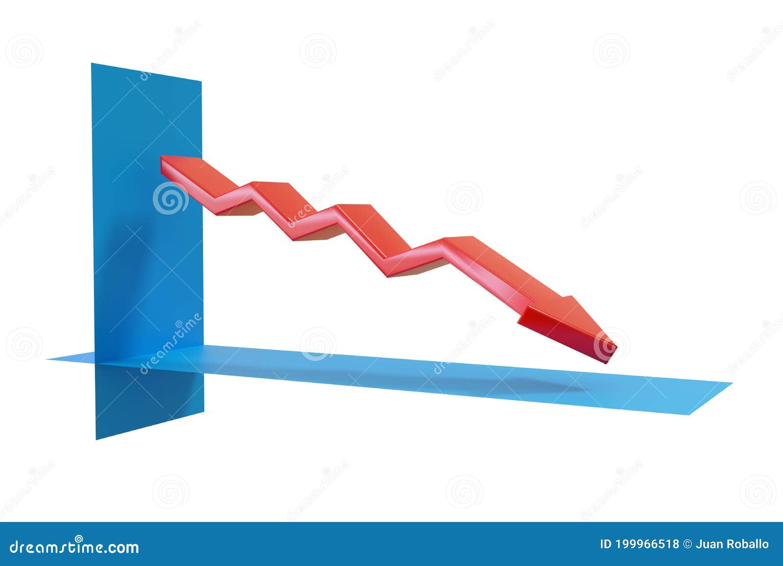 Decreasing Growth Chart with Arrow in Three Dimensions. 3D Illustration ...