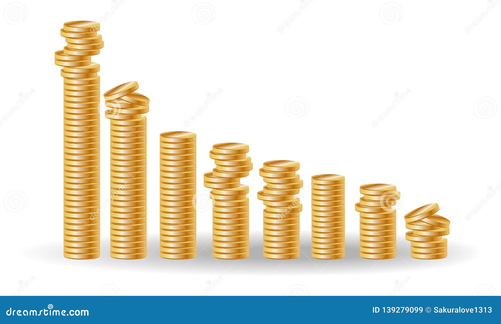 Decreasing Piles of Coins with Going Down Graph. Concept for Financial ...
