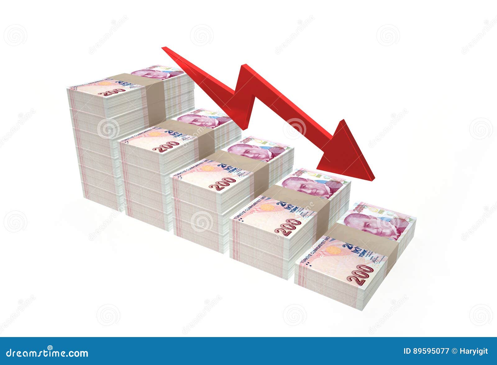 Decreasing Value Of Turkish Lira On White Background. Stock ...