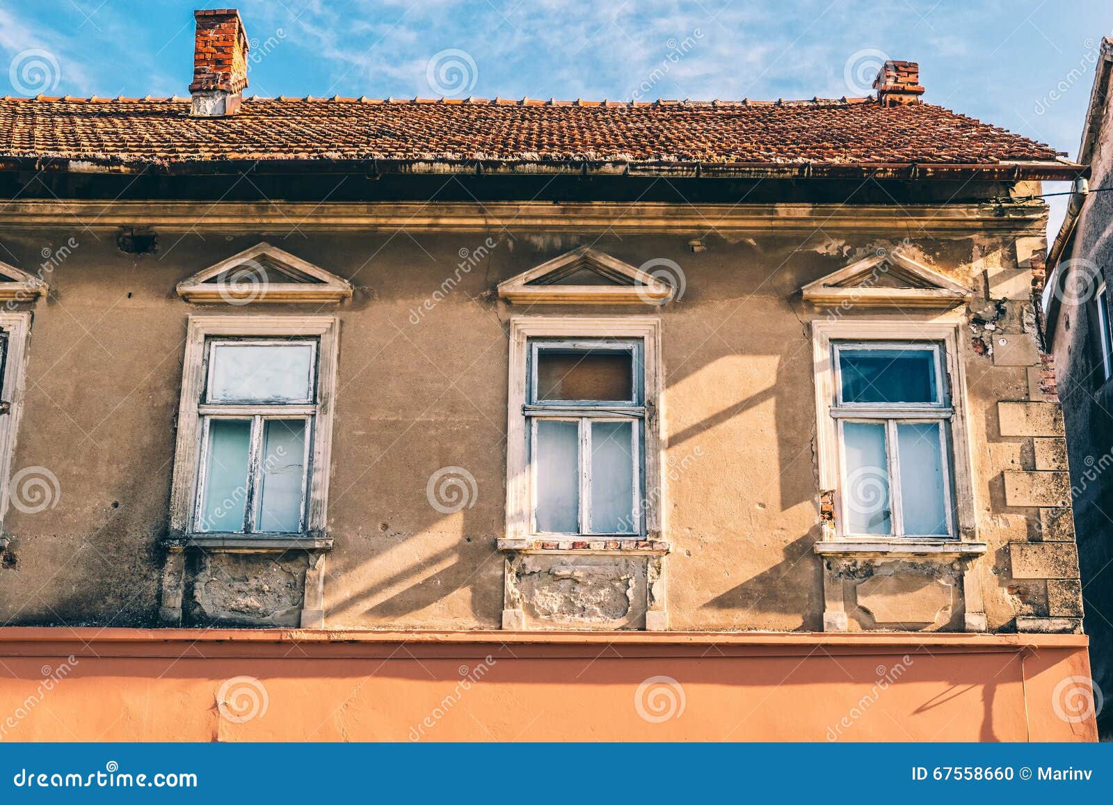 Decrepit Facade of the Old Brick House Stock Photo - Image of grunge ...