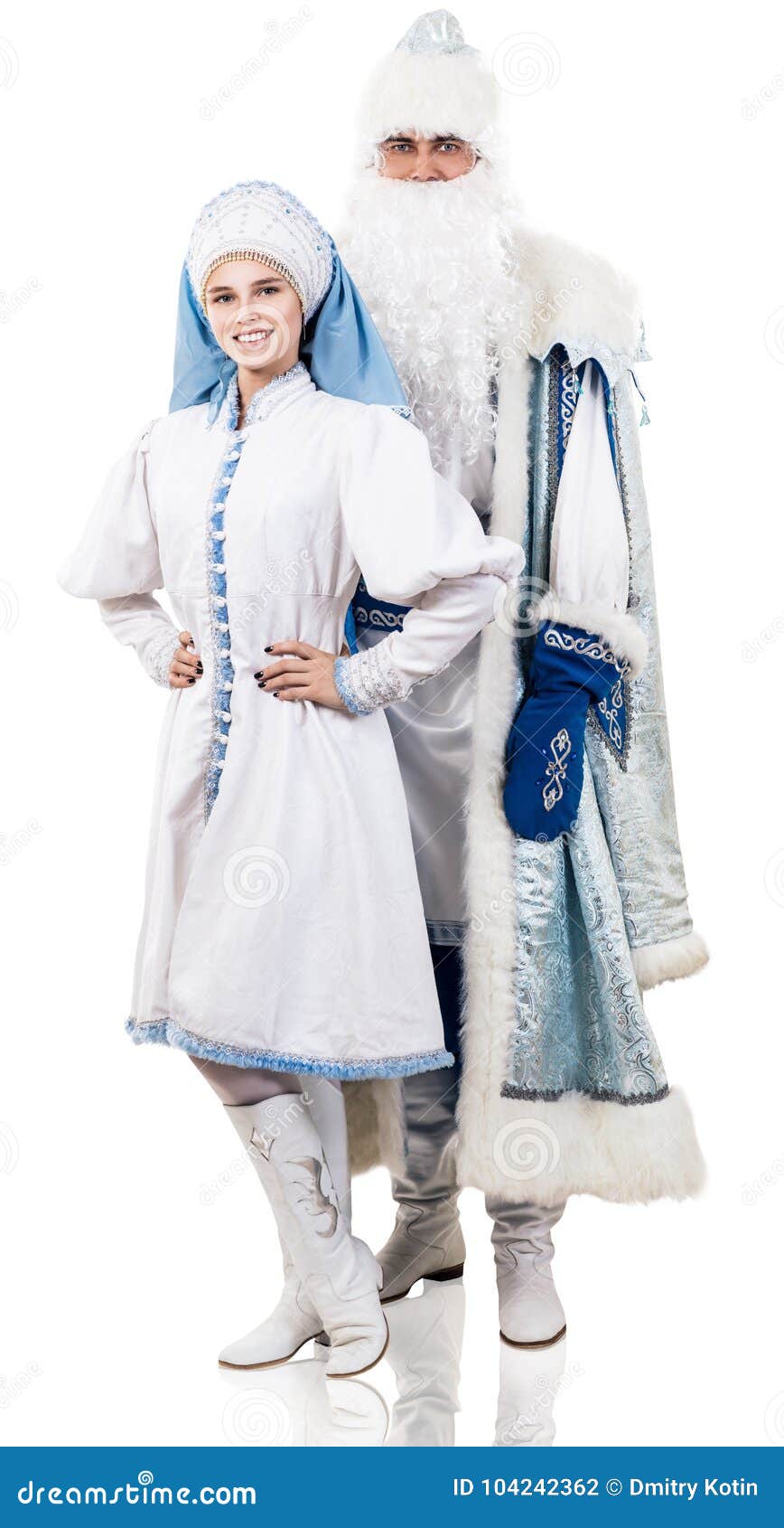 Ded Moroz E Snegurochka Isolati Su Bianco Fotografia Stock - Immagine ...