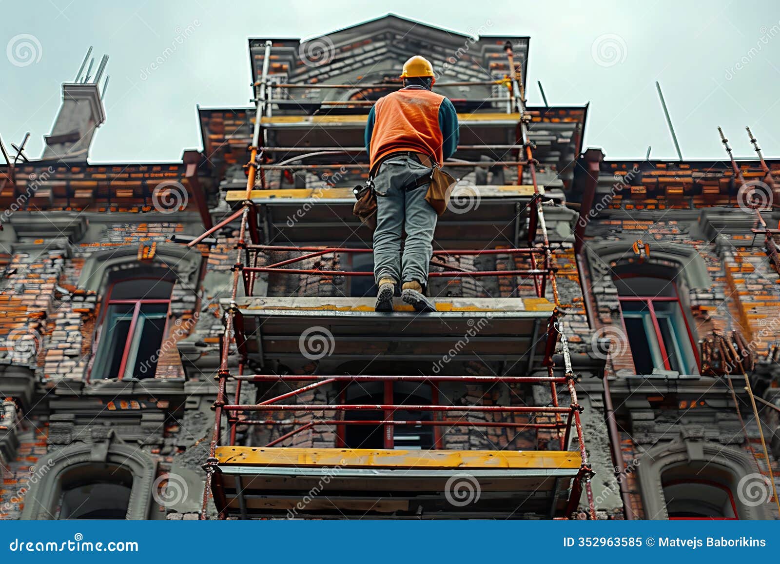 Dedicated Construction Worker Skillfully Placing Bricks in a Brick Wall ...
