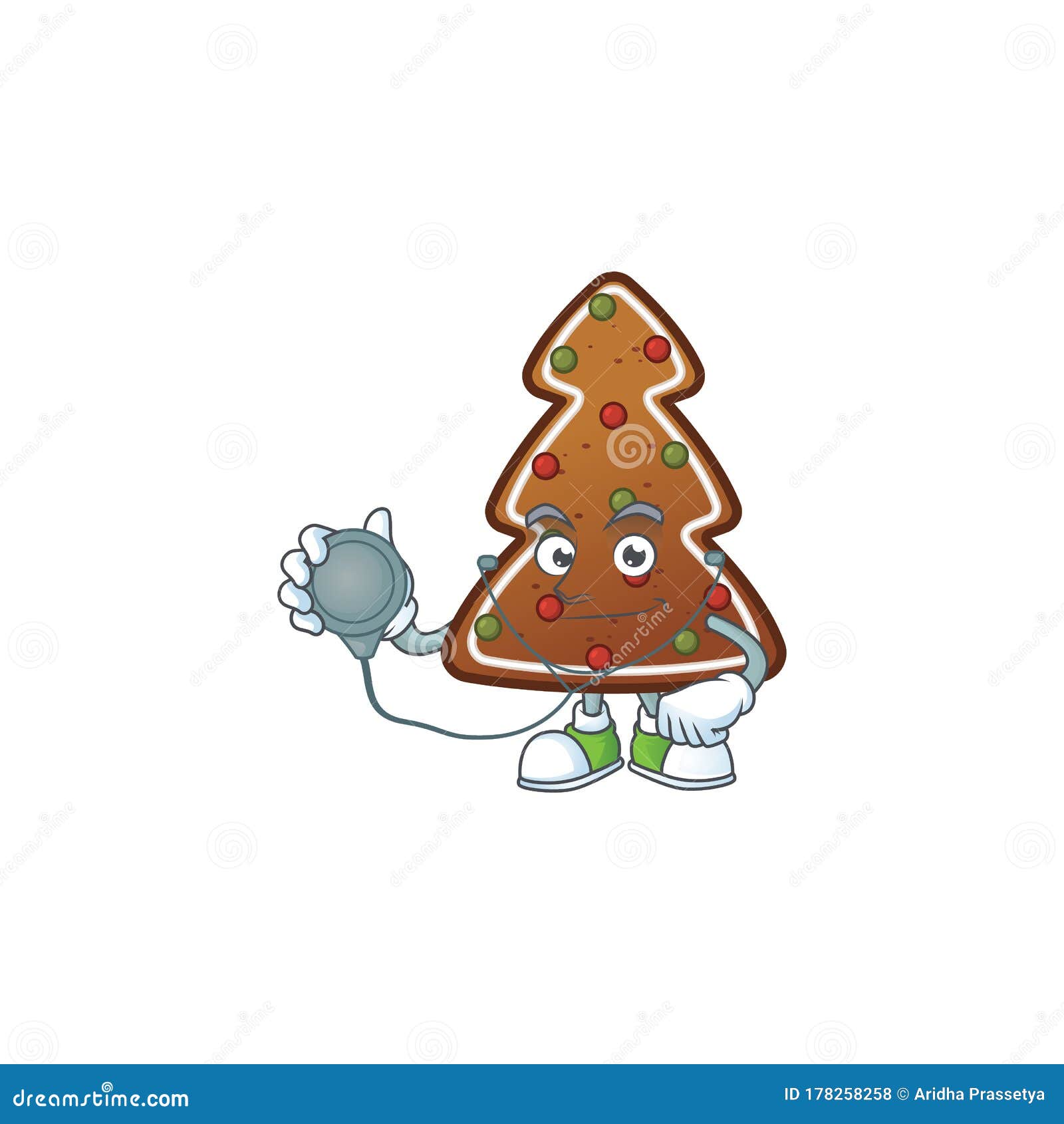 A Dedicated Doctor Gingerbread Tree Cartoon Character with Stethoscope ...