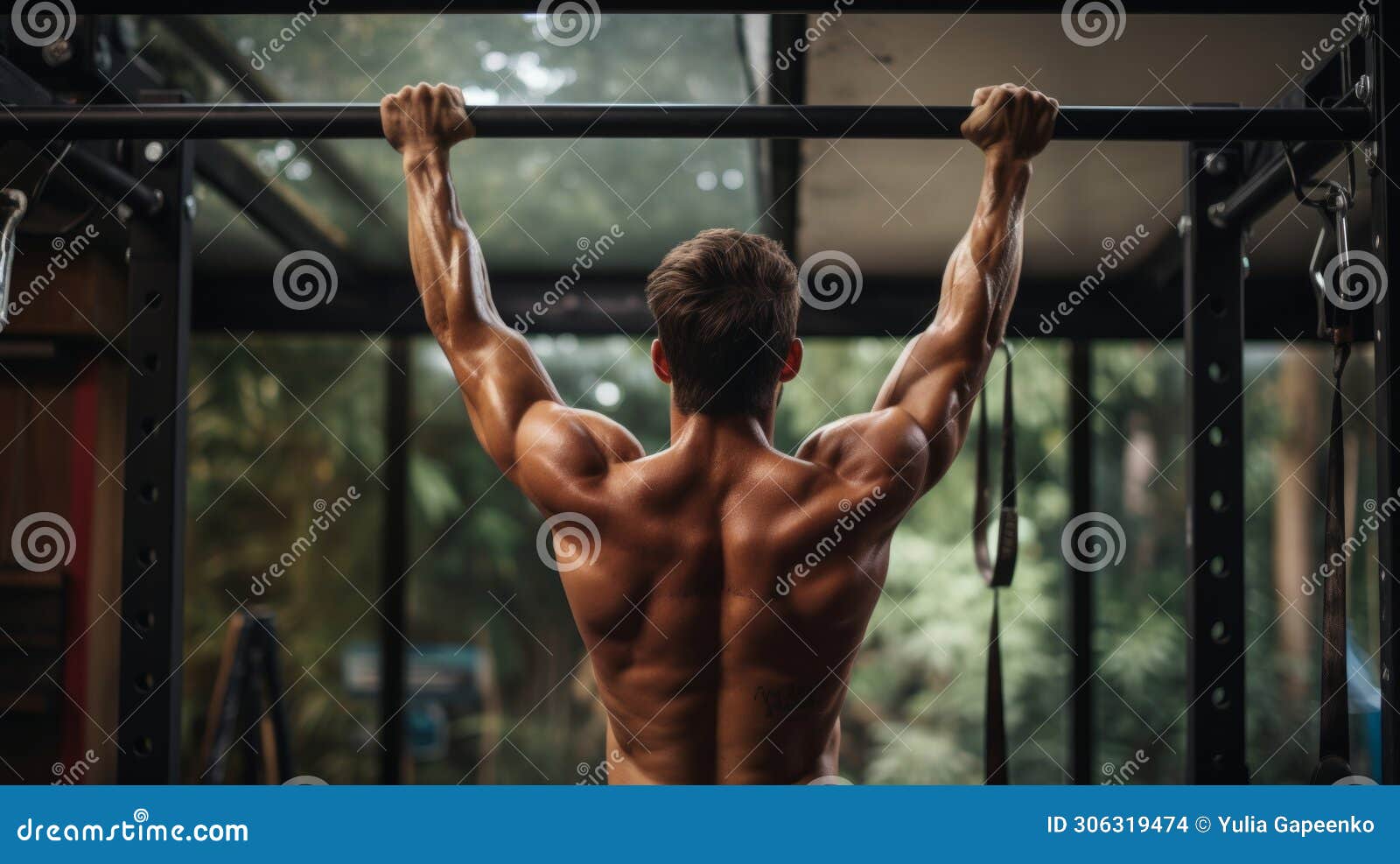 A Dedicated Individual Doing Pull-ups on a Sturdy Bar, Striving for ...