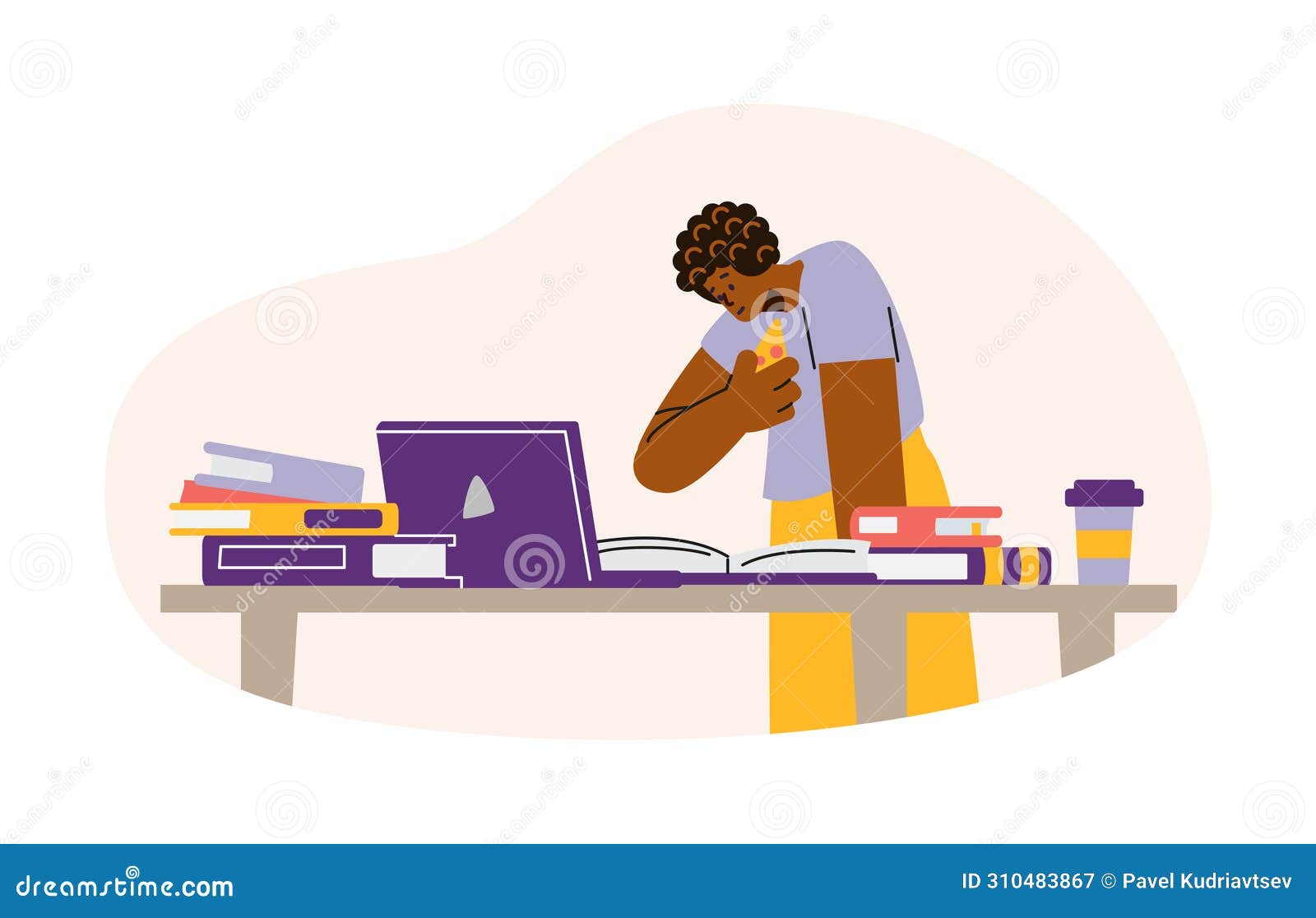 Dedicated Student Studying Vector Illustration Stock Vector ...