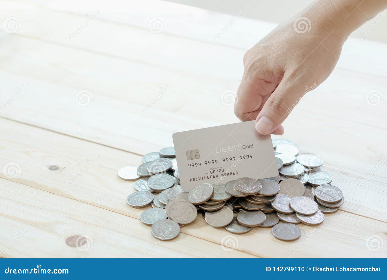 Dedit cards with coins stock photo. Image of macrophotography - 142799110