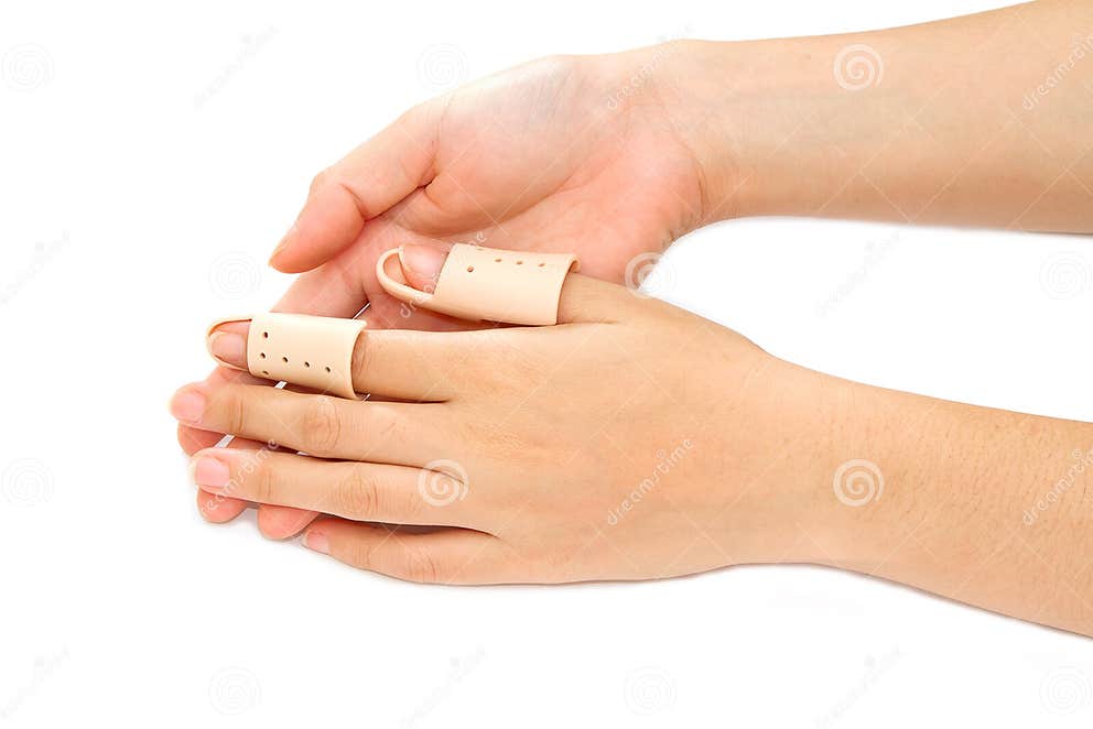 Dedo quebrado em um splint foto de stock. Imagem de curativo - 26351810