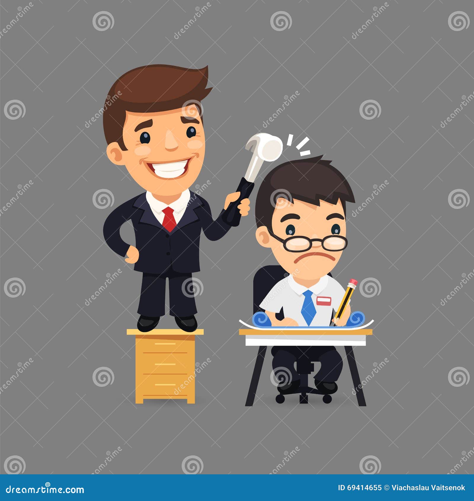 Deedful Boss and Sad Manager Teamworking on the Project Stock Vector ...
