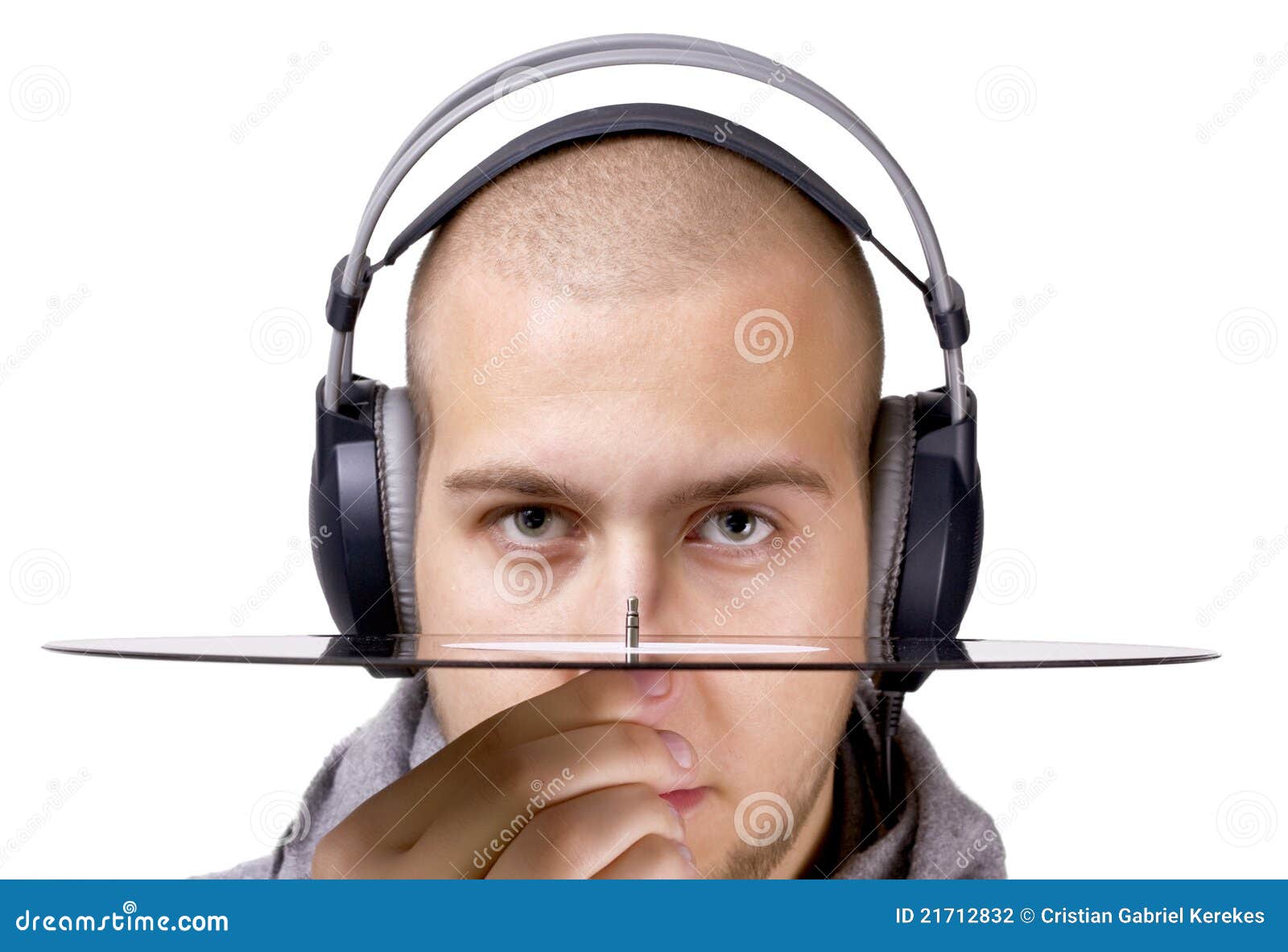 Deejay with Headphones and Vinyl Stock Photo - Image of muffler, jack ...
