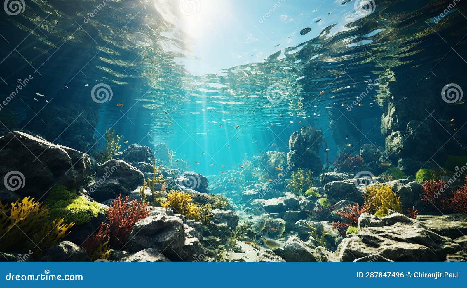 Deep Below a Colorful School of Fish Swims Stock Photo - Image of fish ...