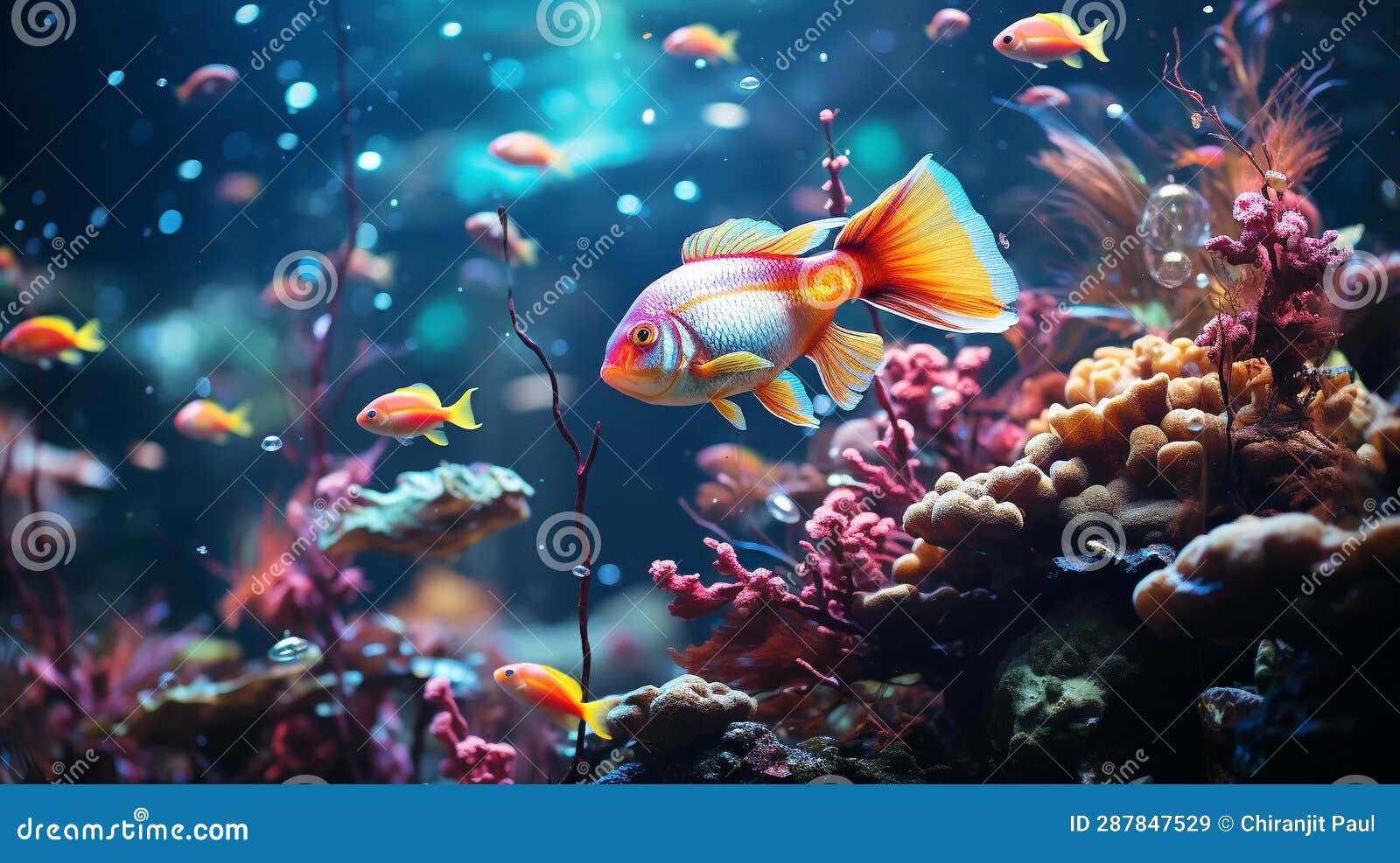 Deep Below a Colorful School of Fish Swims Stock Illustration ...