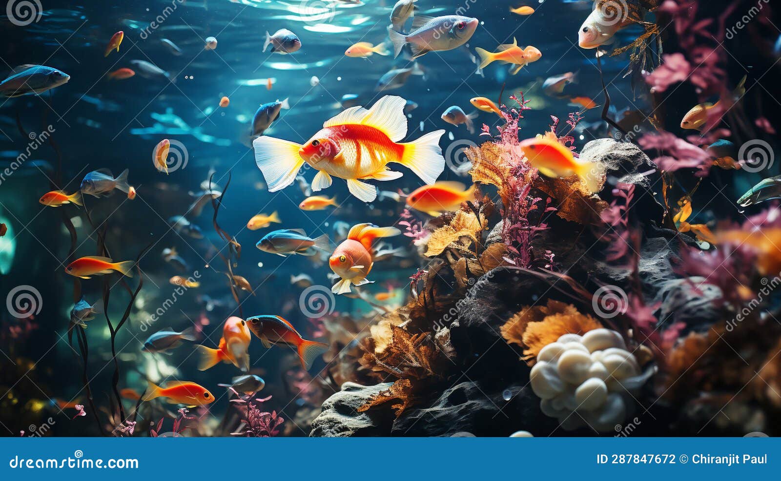 Deep Below a Colorful School of Fish Swims Stock Photo - Image of ...