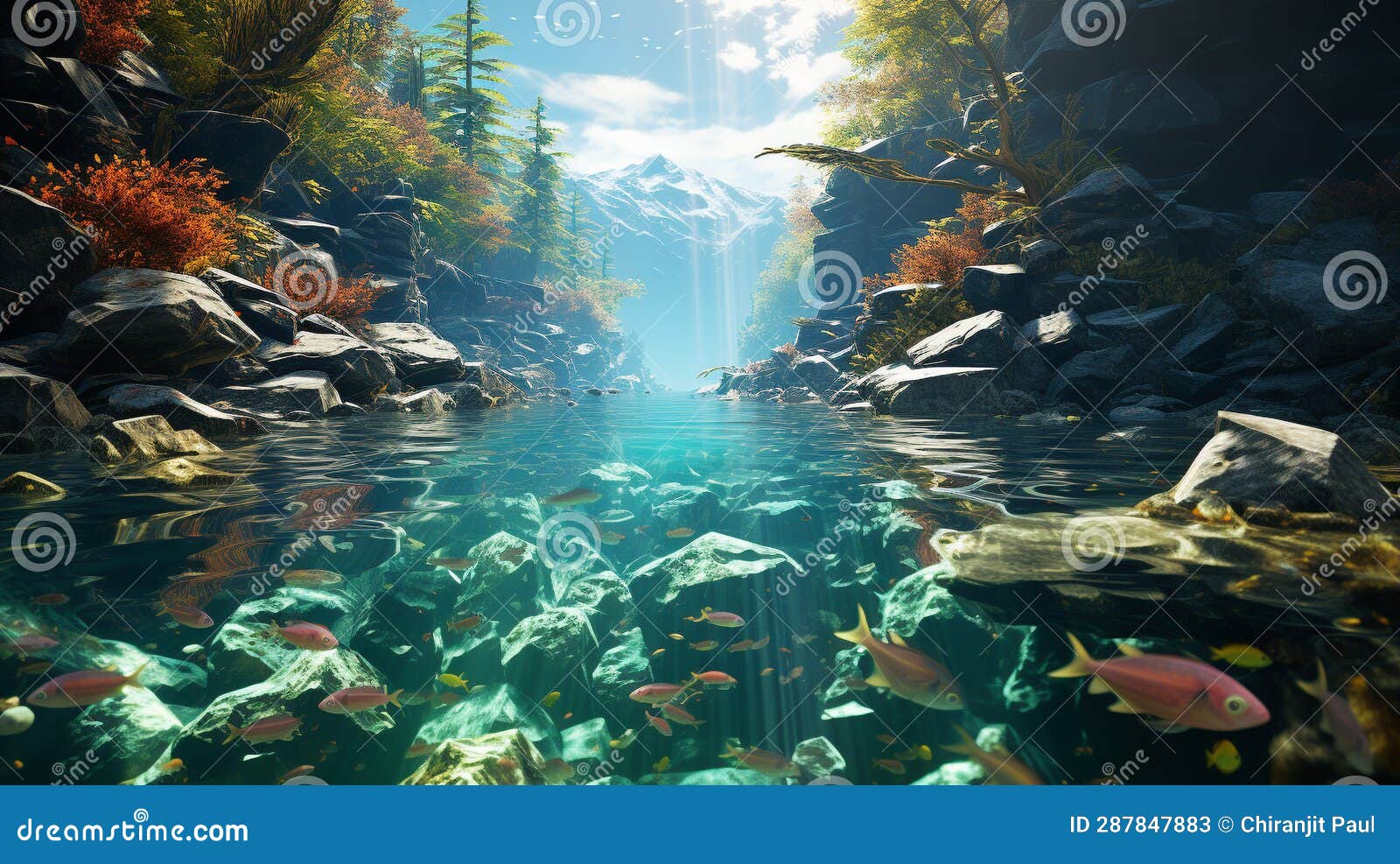 Deep Below a Colorful School of Fish Swims Stock Illustration ...