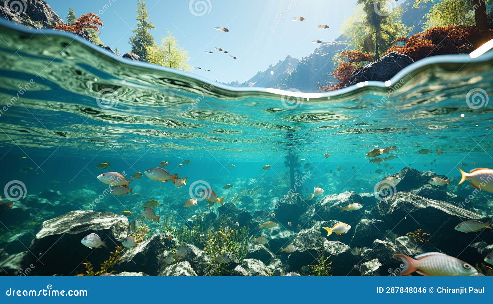 Deep Below a Colorful School of Fish Swims Stock Illustration ...
