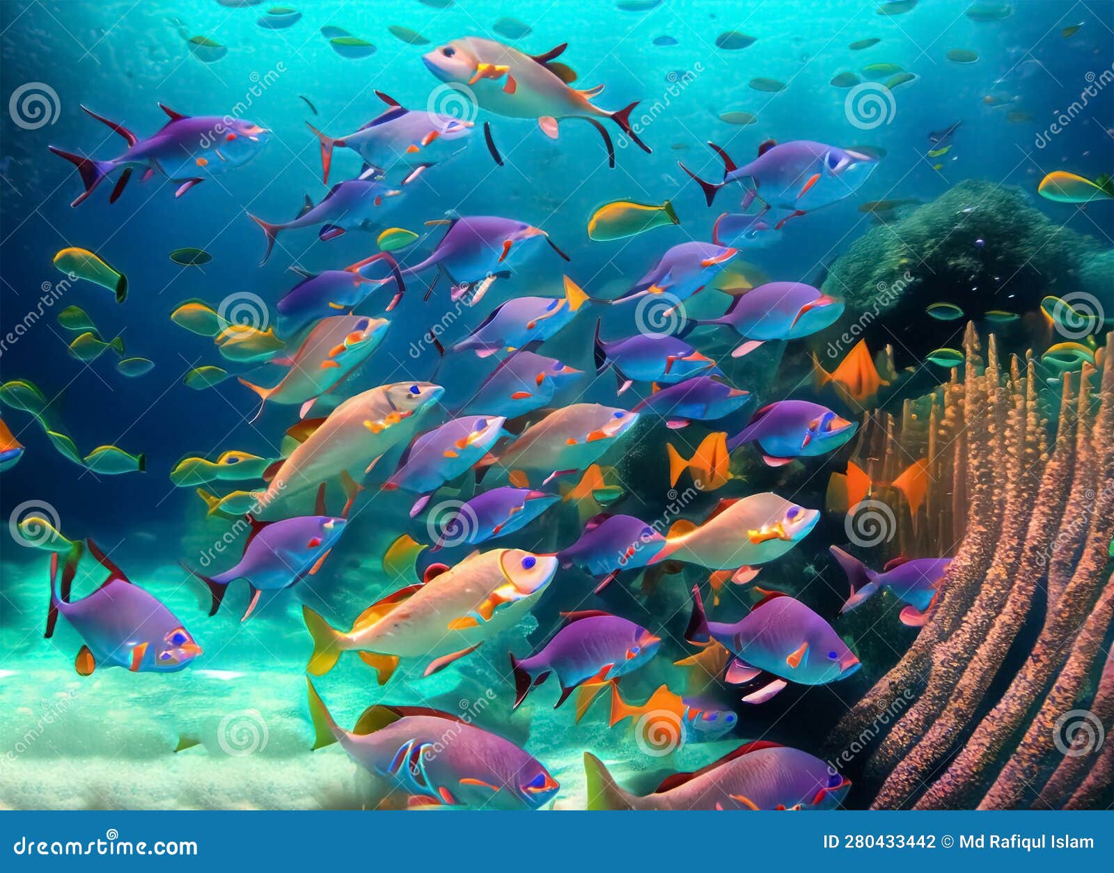 Deep Below a Colorful School of Fish Swims. Generative AI Stock ...