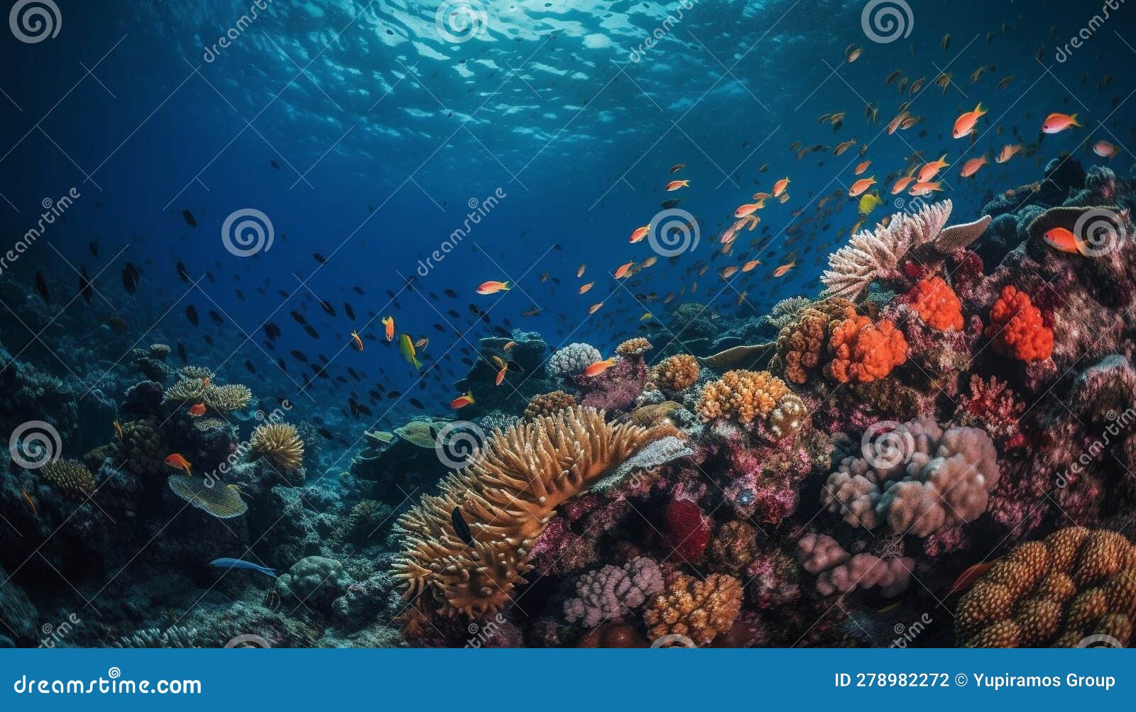 Deep Below, a Multi Colored Seascape of Aquatic Animals Swimming ...