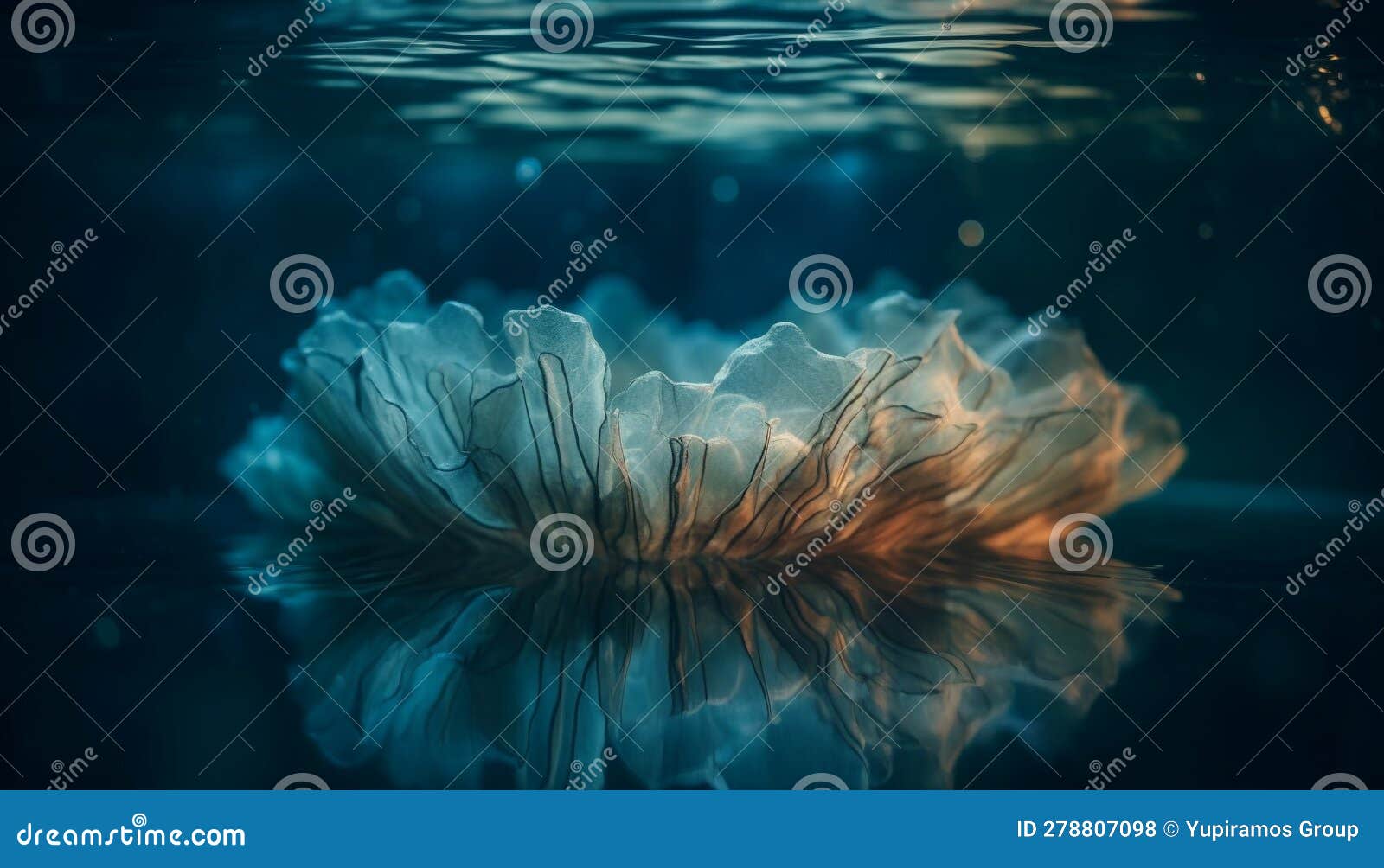 Transparent Cnidarian Levitates In Glowing Blue Water Generated By AI ...