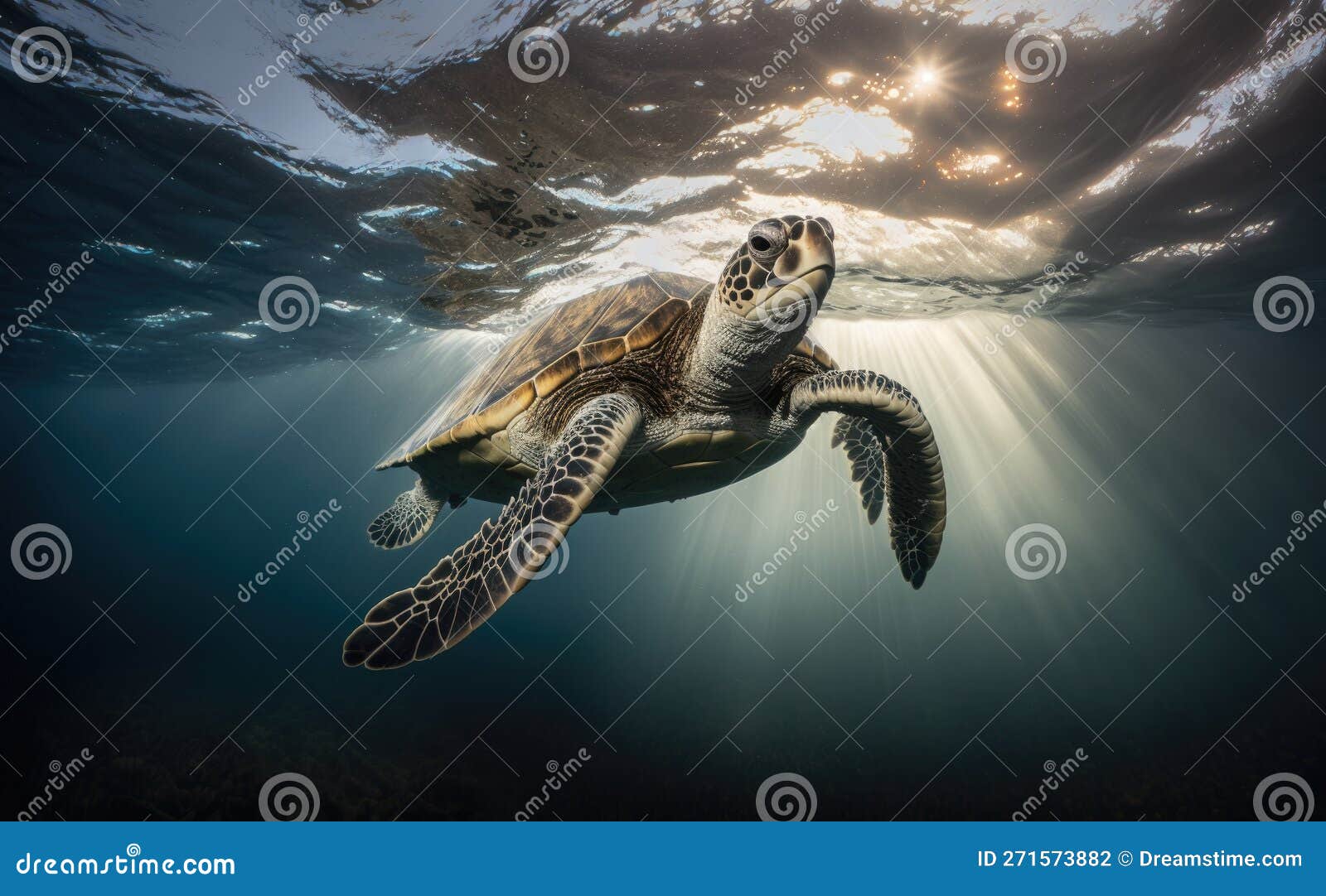 A Sea Turtle Swimming Below the Water Line with Sun Ray, Generative AI ...