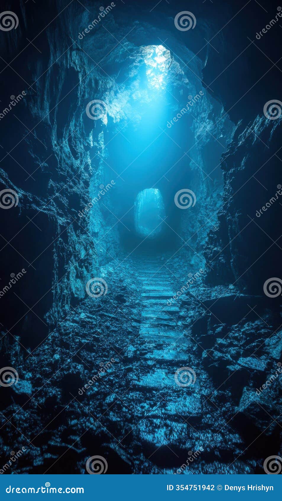 Mystical Underwater Cavern Illuminated by Ethereal Blue Light Stock ...