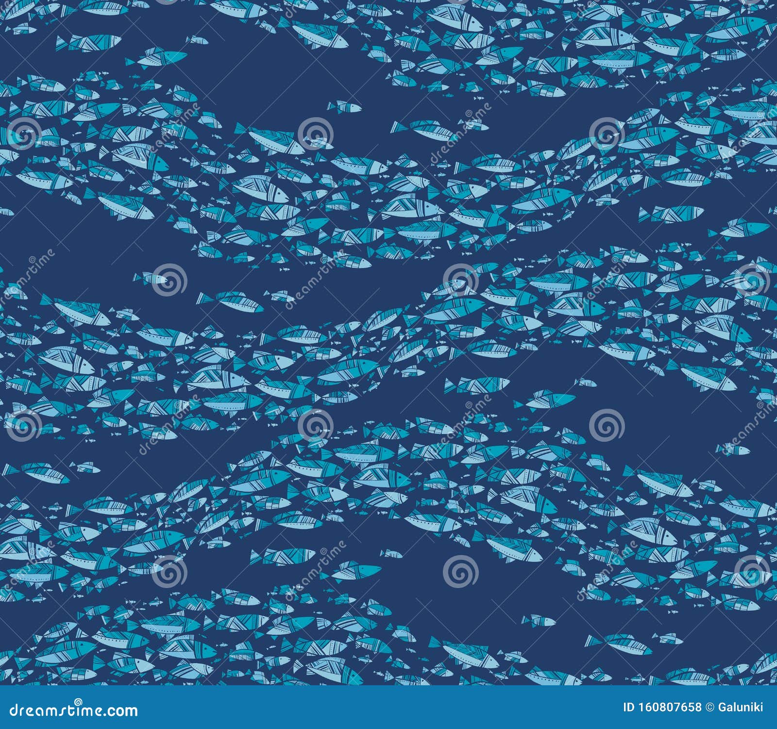 Deep Blue Abstract Fish School Seamless Pattern Stock Vector ...