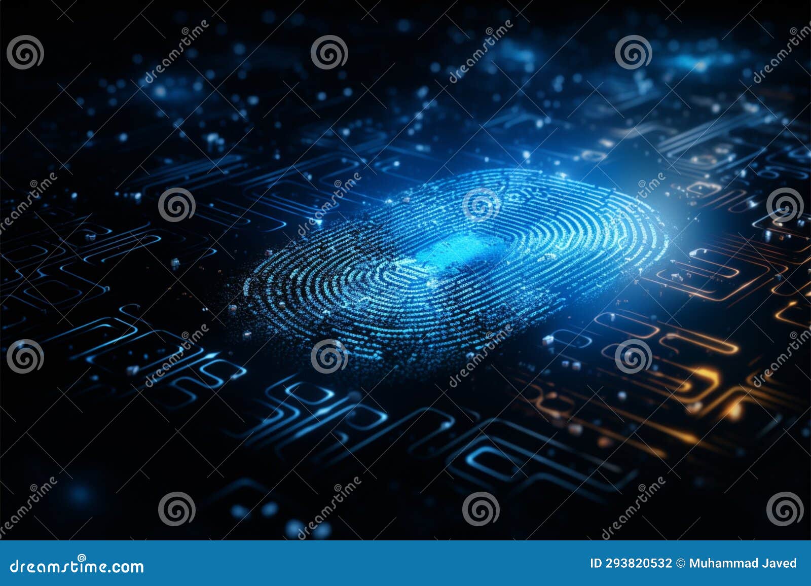 Deep Blue Backdrop Features Fingerprint Scan Combined with Binary Code Stock Illustration ...