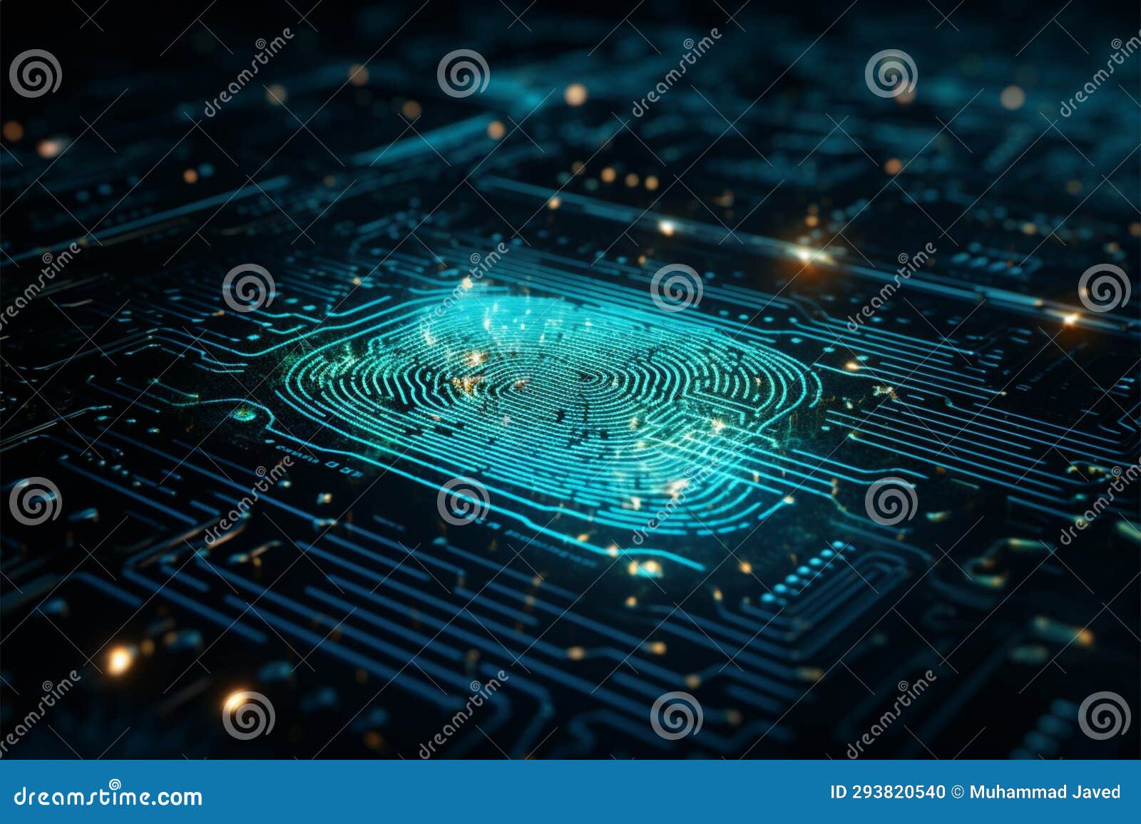 Deep Blue Backdrop Fingerprint Scan Ensures Secure Access with Binary Code Stock Illustration ...
