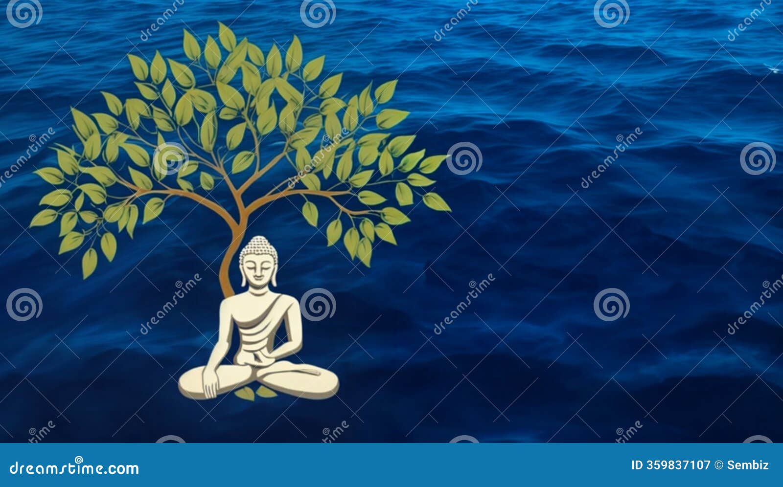 Deep Blue Background with Buddha Tree and Energy Flow Symbol for ...