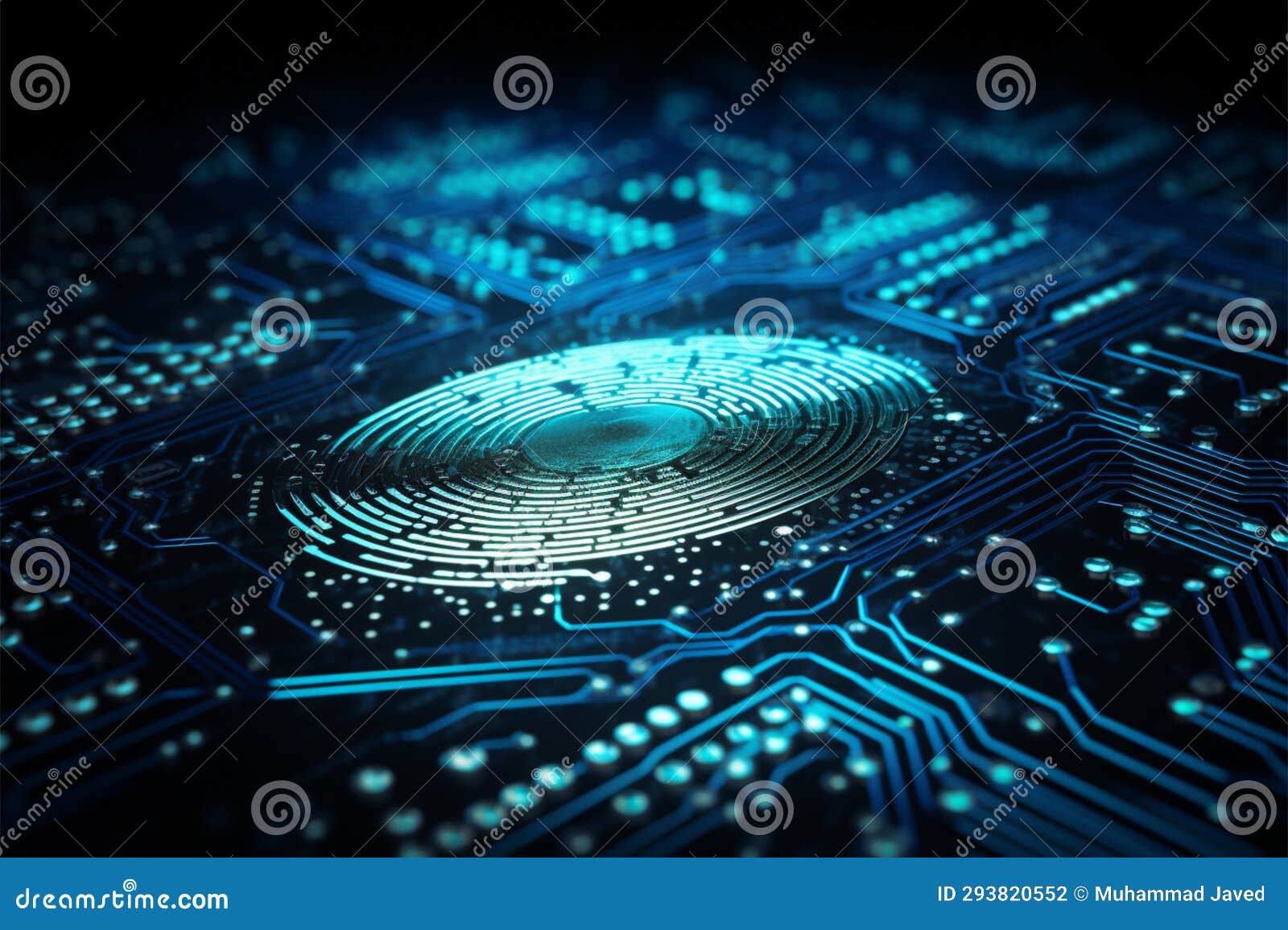 Deep Blue Background Showcases Fingerprint Scan and Binary Code Security Stock Illustration ...