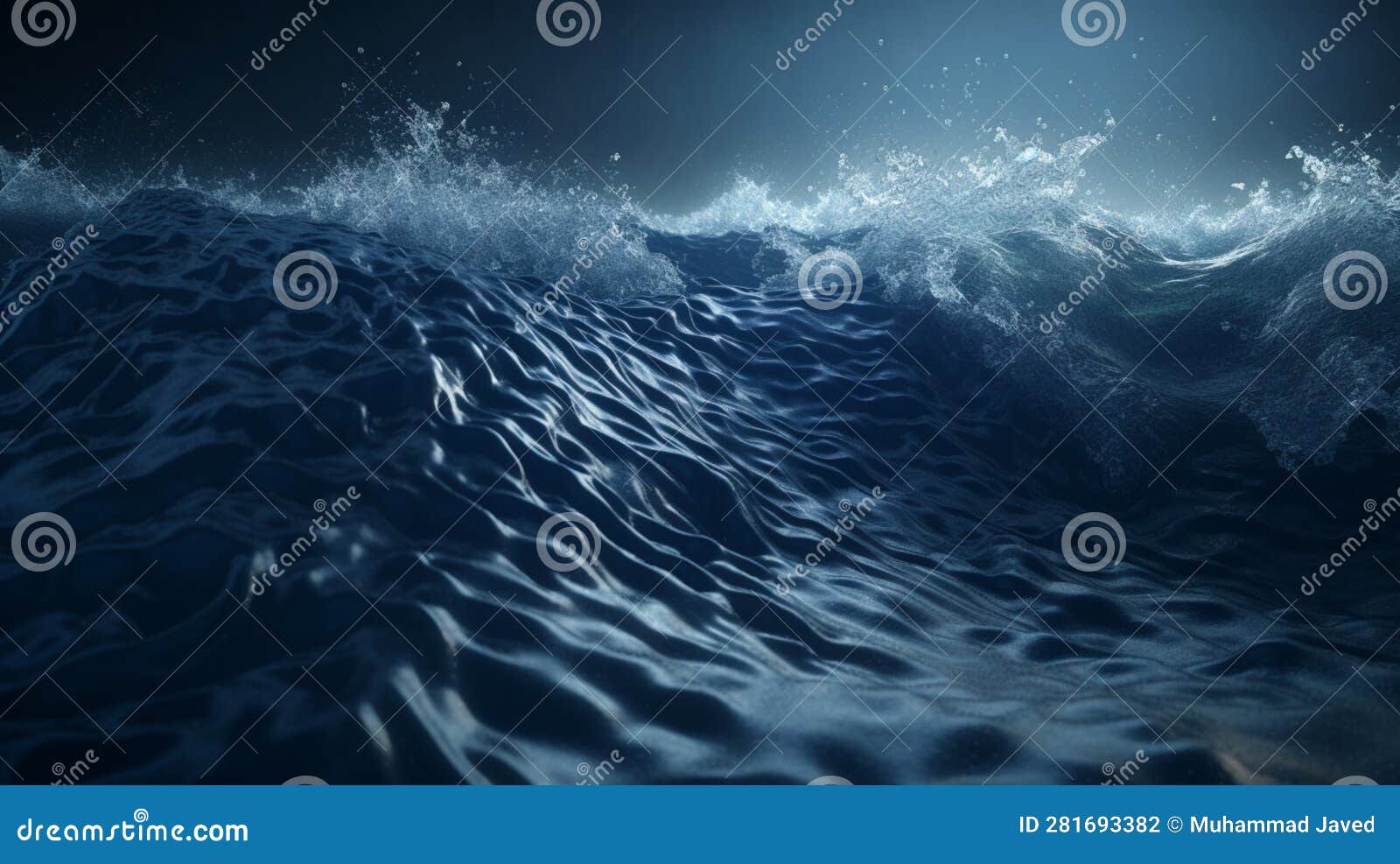 Deep Blue Fluid Waves in a 3D Environment Stock Illustration ...