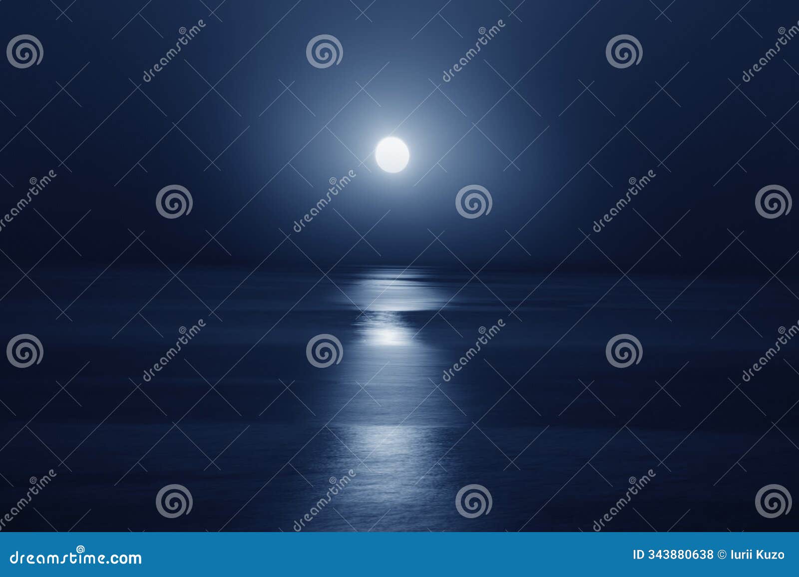 Deep Blue Moonlit Ocean and Sky at Night Stock Photo - Image of color ...