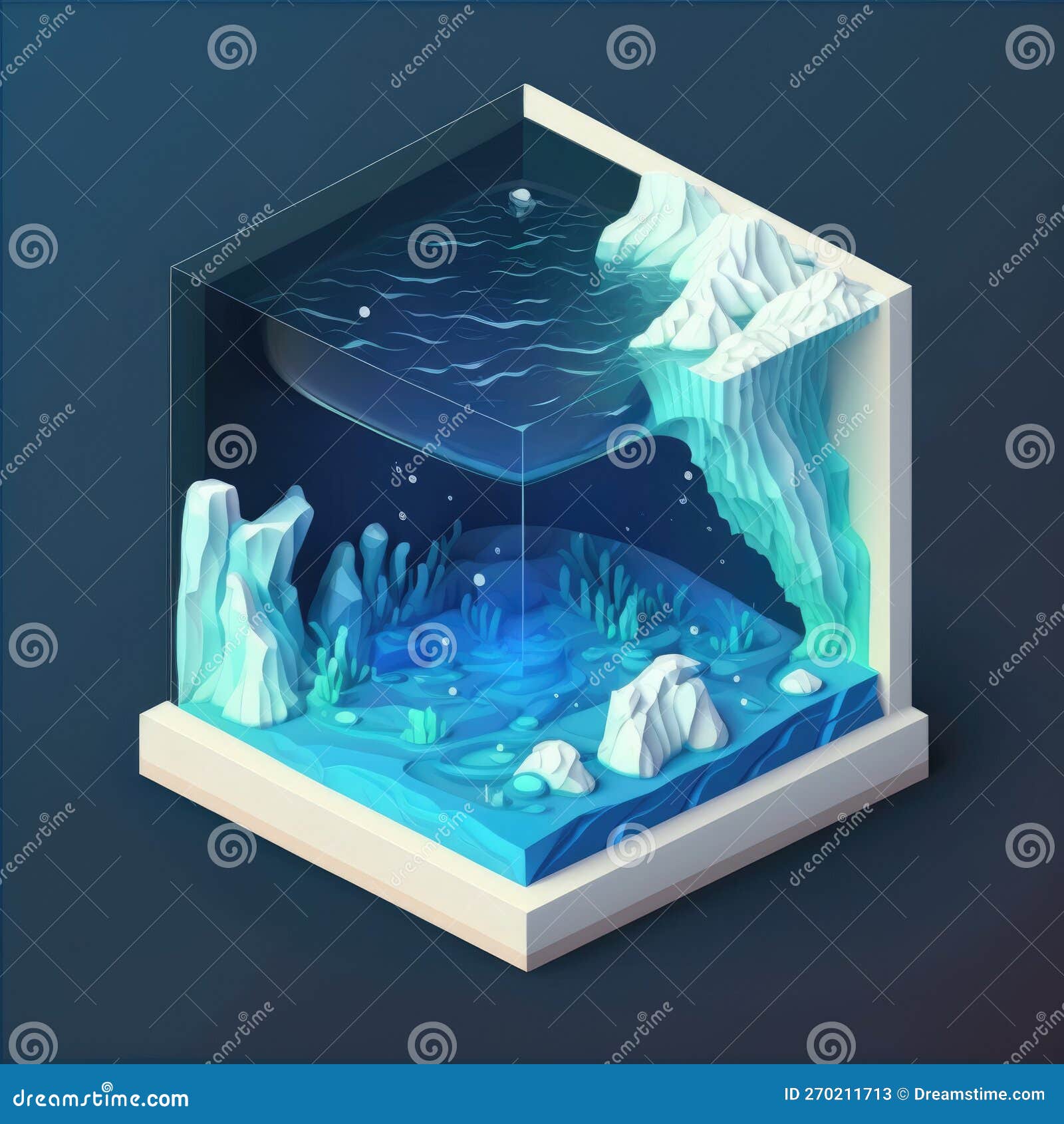Deep Blue Ocean and Opal, Isometric Low Poly View AI Generation Stock ...