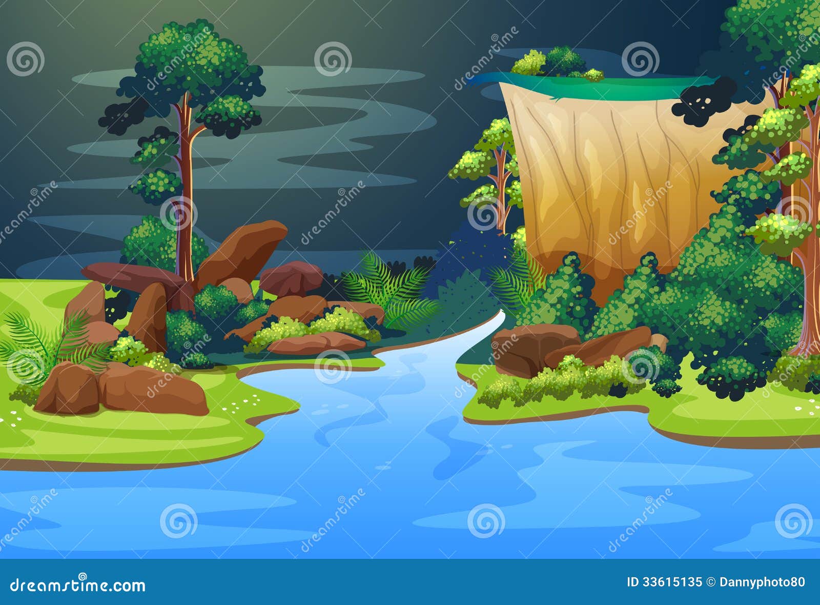 A Deep Blue River in the Forest Stock Illustration - Illustration of ...