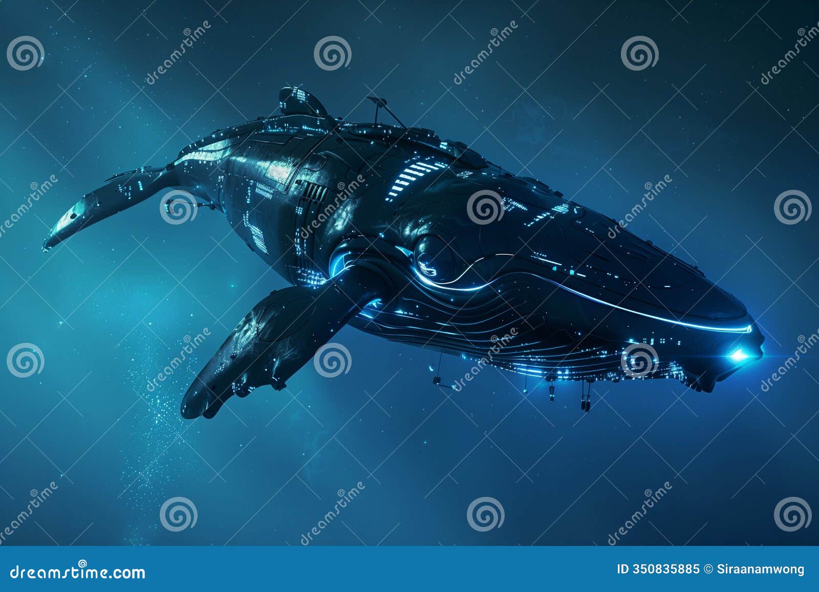 Deep Blue Robotic Whale Swimming Under the Ocean. by Generative Ai ...