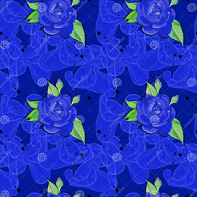 Deep Blue Roses on Blue Background Stock Vector - Illustration of flora ...