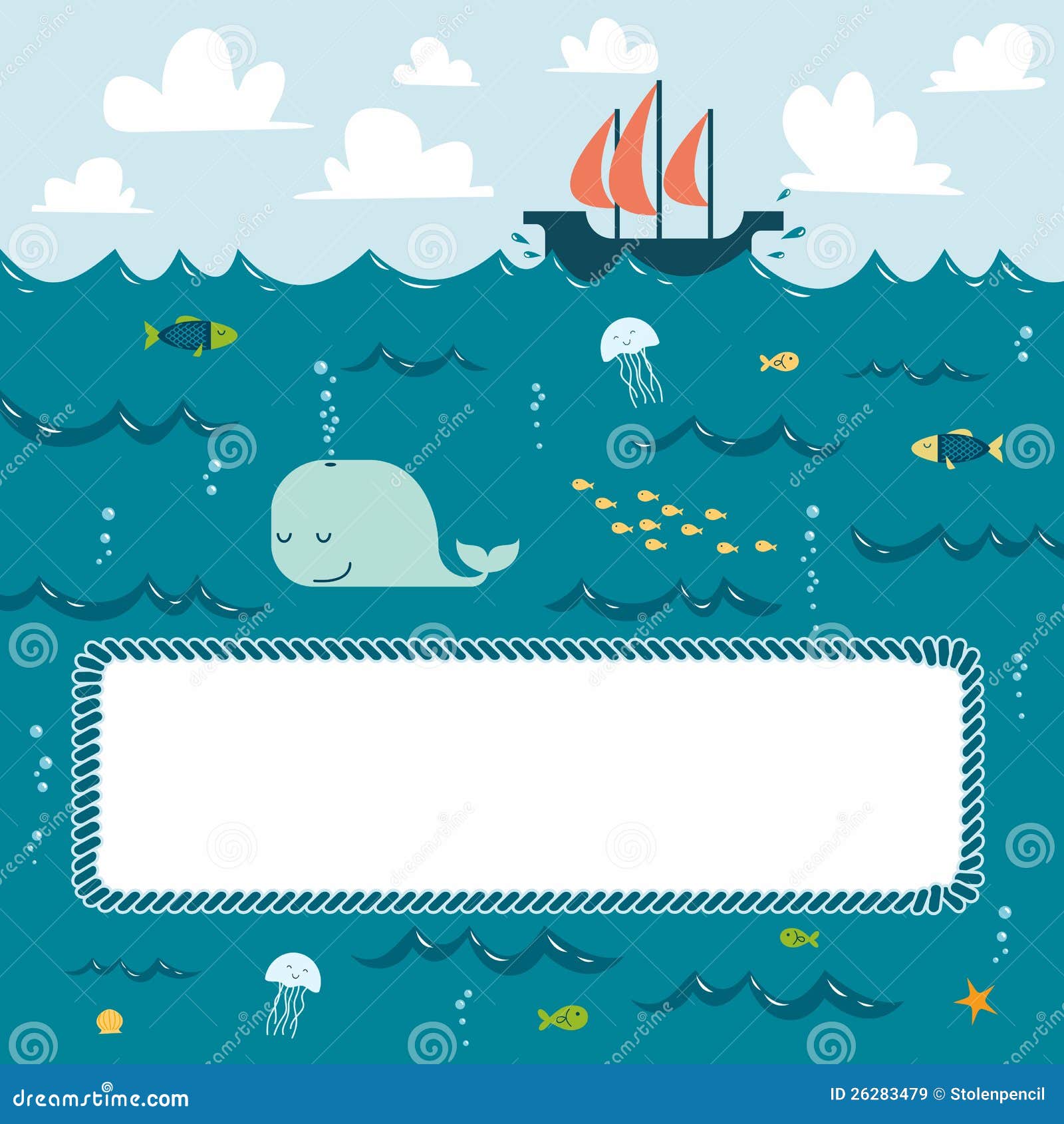 Deep blue sea frame stock vector. Illustration of whale - 26283479