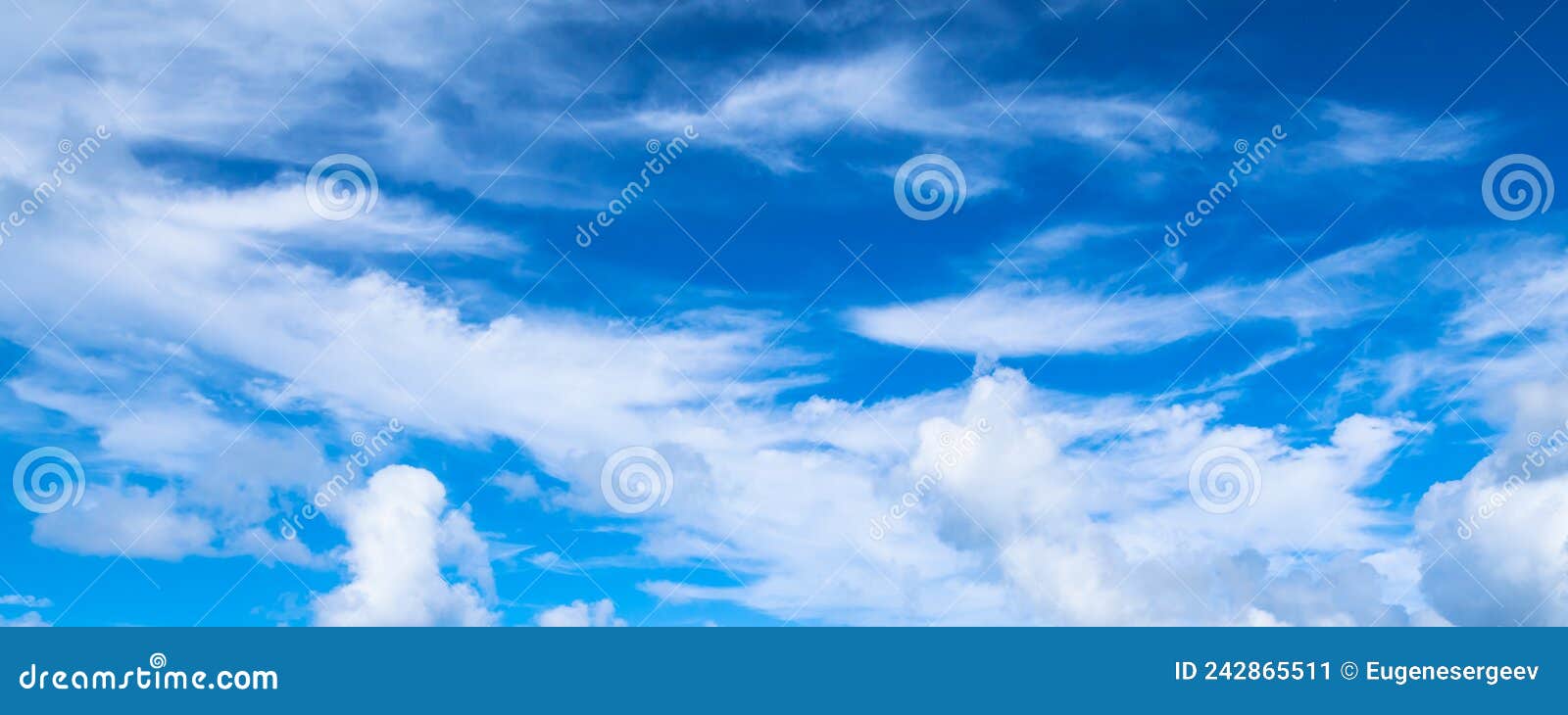 Deep Blue Sky with Different Types of Clouds. Panoramic Photo Stock ...