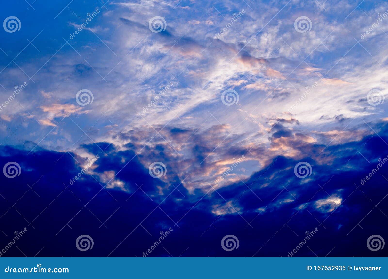 Deep Blue Sky and Fluffy Clouds. Beautiful Cloudscape Background ...