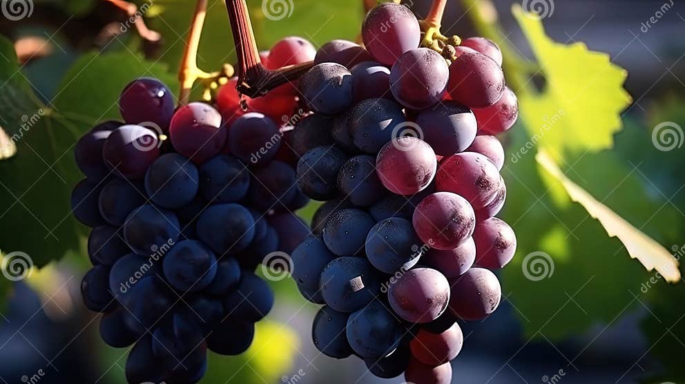 Deep Burgundy Shade of Grape Clusters on a Branch Stock Illustration ...