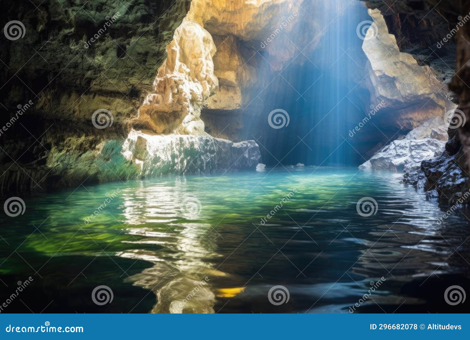 Deep Cavern with Sunlight Shining through the Water Stock Photo - Image ...