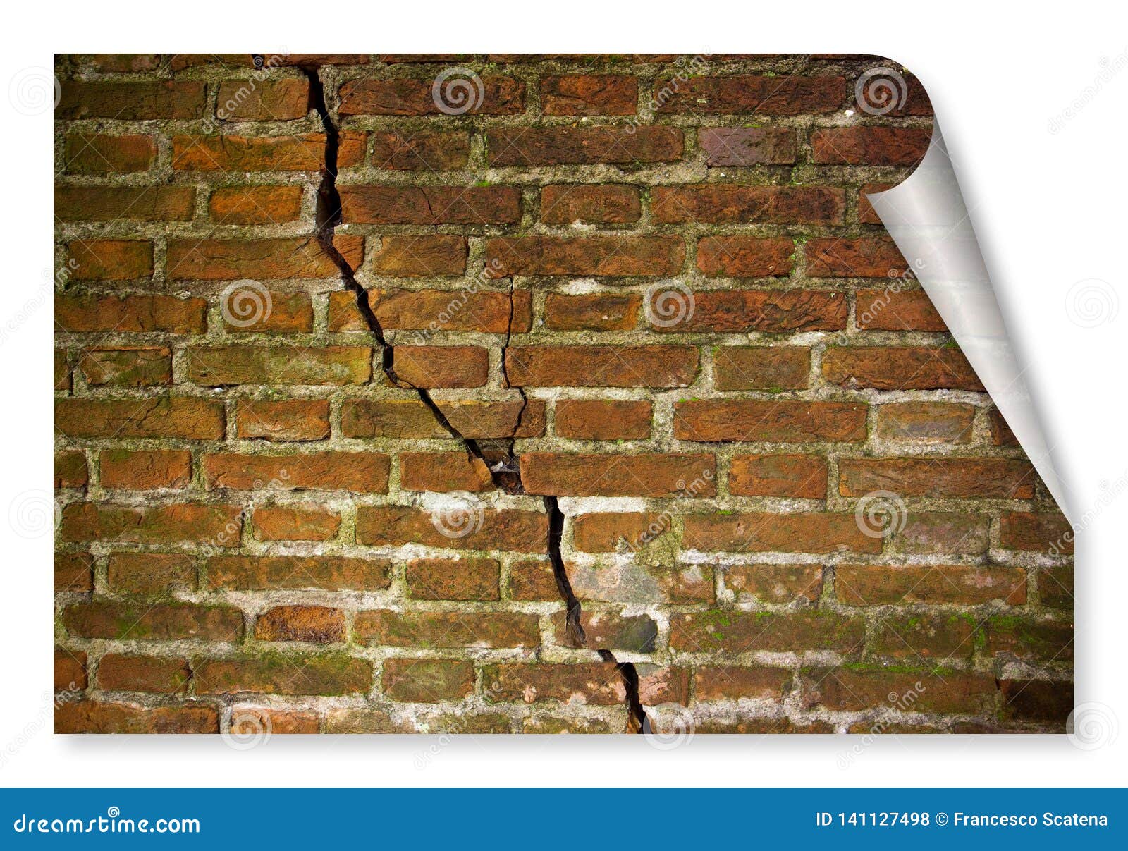 Deep Crack In Old Damaged Damp Brick Wall - Concept Image With Copy ...