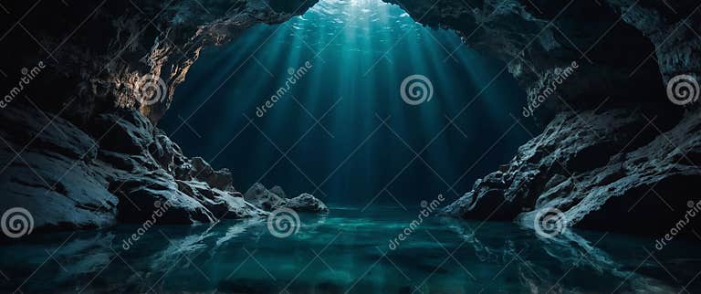 A Deep, Dark Cave with a Pool of Water at the Bottom. Stock Photo ...