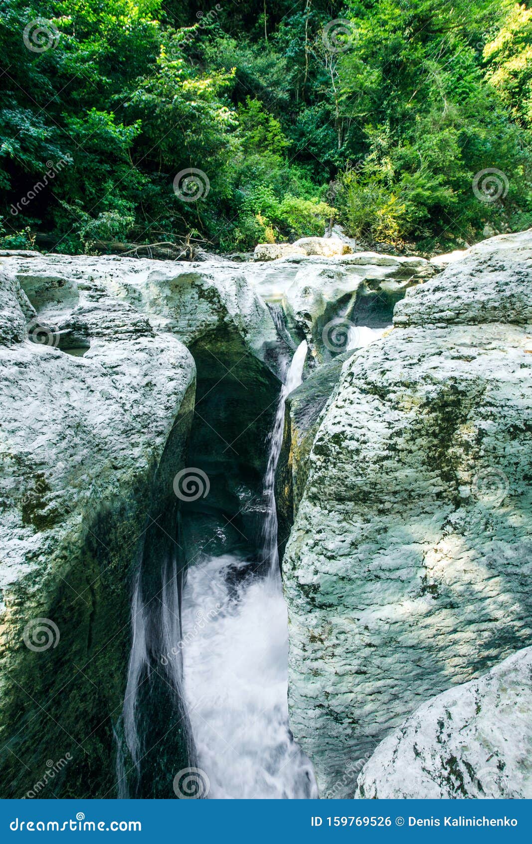 Deep Dark Forest River Stream Landscape. Rocks River Stock Photo ...