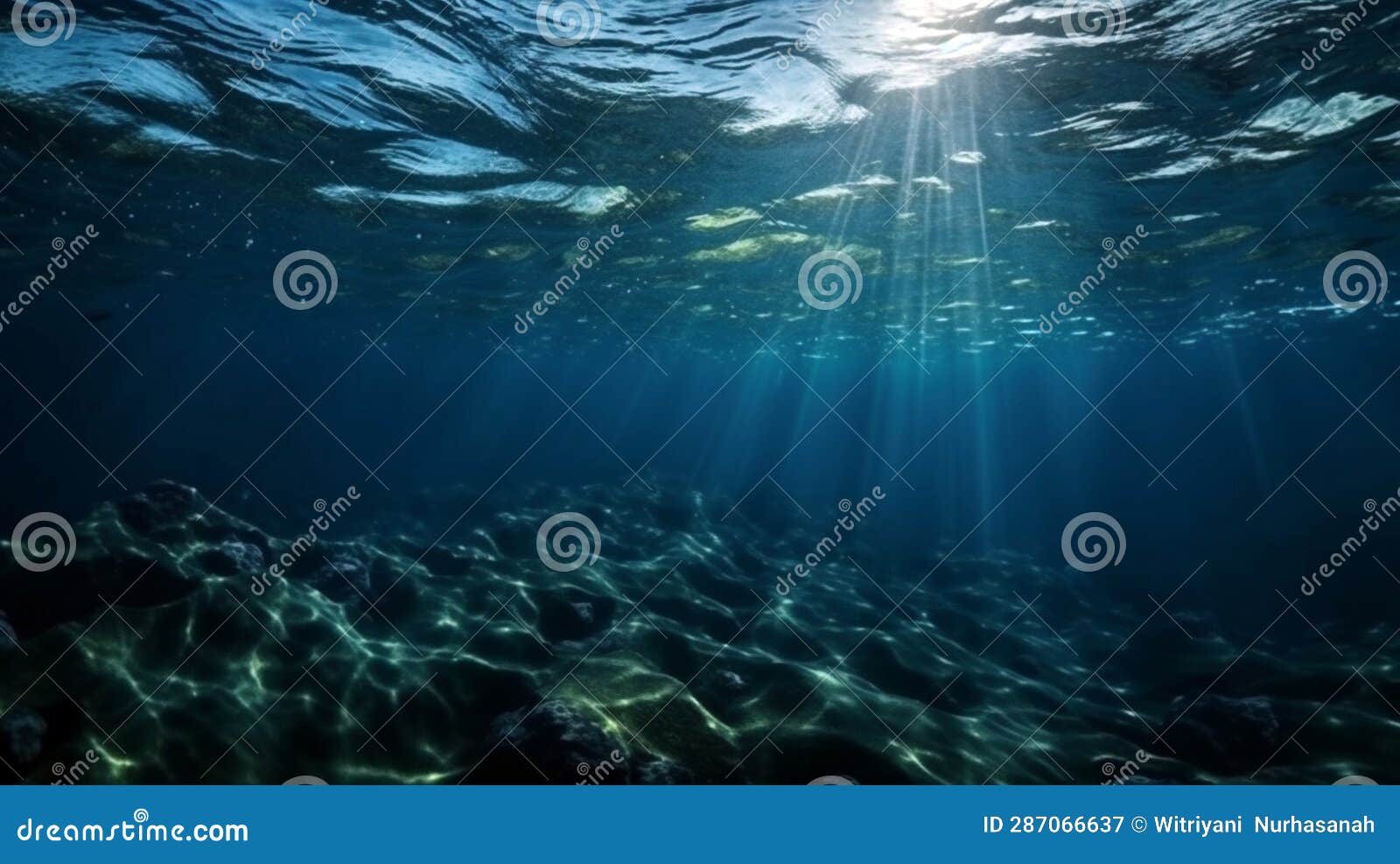 Deep Dark Ocean Waves from Underwater Background, Light Rays Shining ...