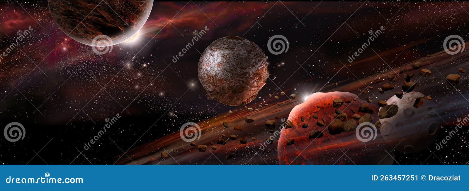 Deep Dark Space with Terrestrial Exoplanets and Asteroids Stock ...
