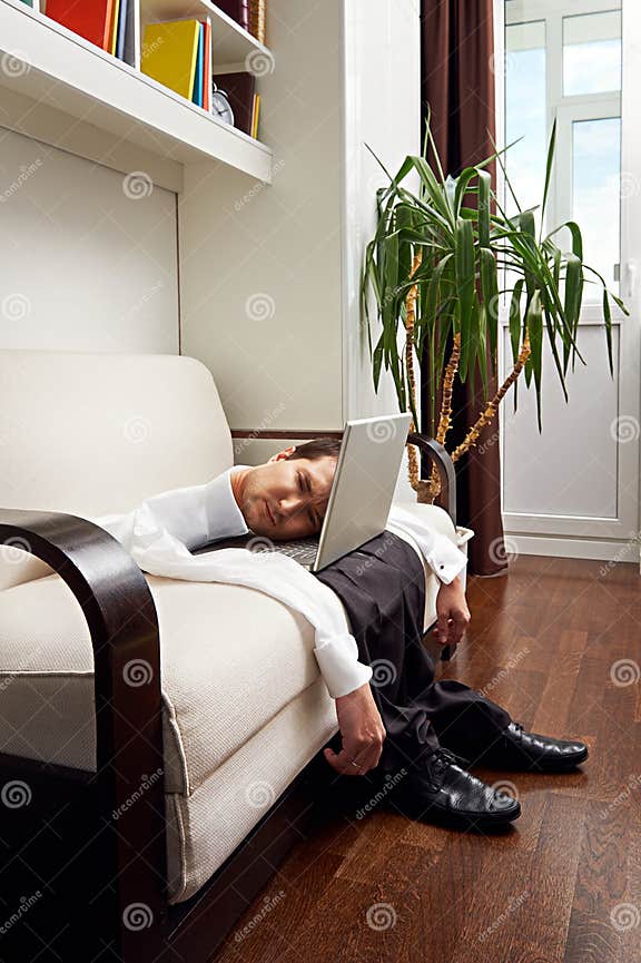 A Deep Dejection Fell upon Him Stock Photo - Image of computer, couch ...
