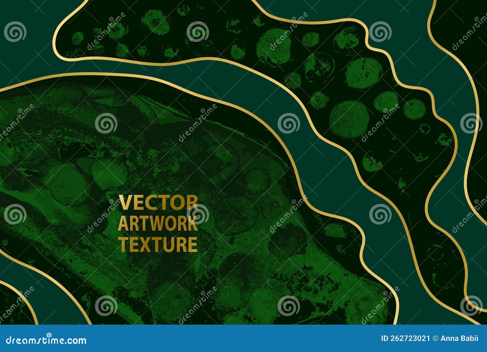 Deep Emerald Green Waves and Swirls with Golden Layers Vector Artwork ...