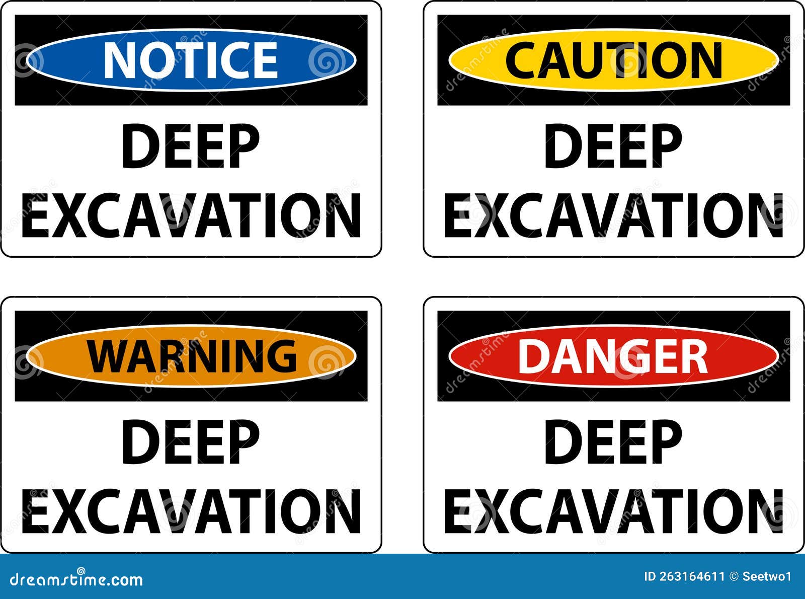 Deep Excavation Warning Sign On White Background Vector Illustration ...